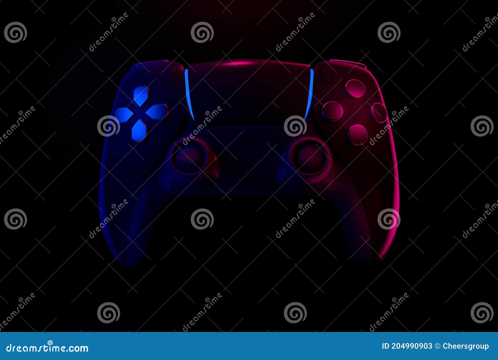 Realistic Video Game Controller In Neon Lights On Black Noir Background ...