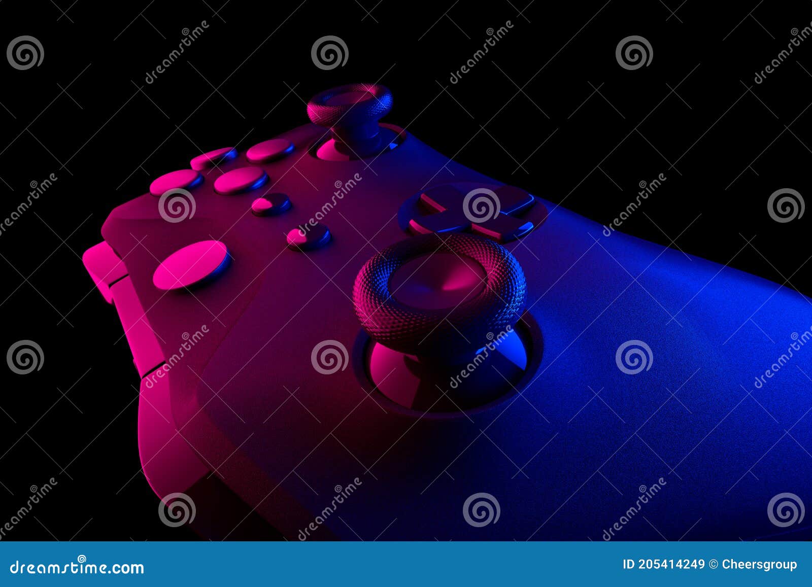 Realistic Video Game Controller in Neon Lights on Black Noir Background ...