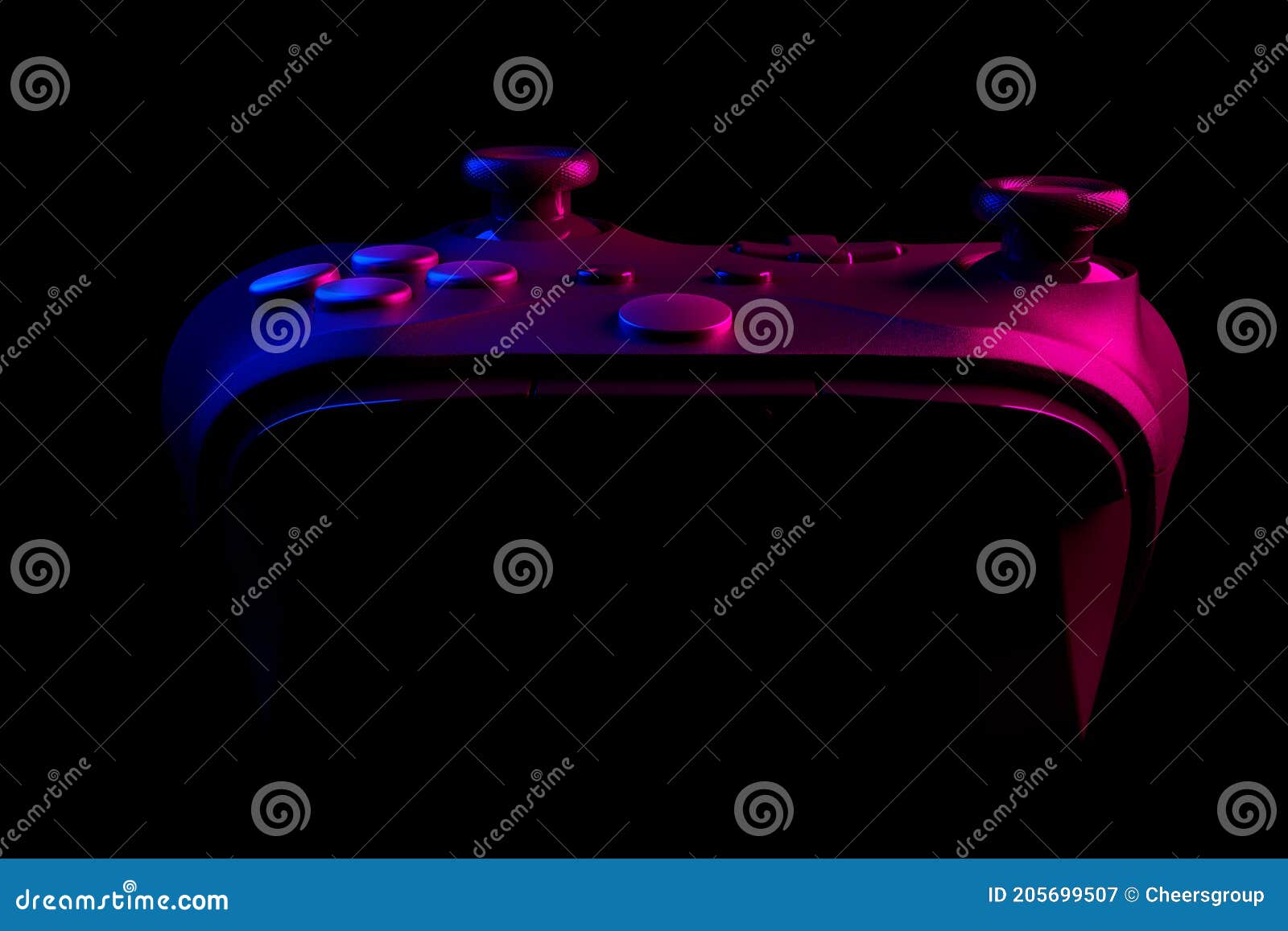 Realistic Video Game Controller in Neon Lights on Black Noir Background ...