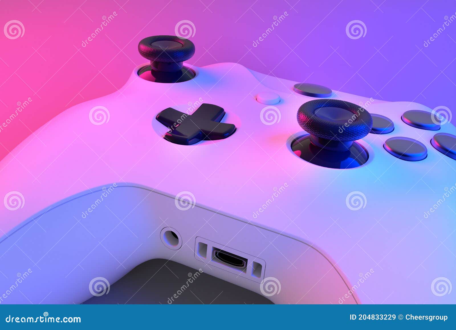 Realistic Video Game Controller in Neon Lights on White Table ...