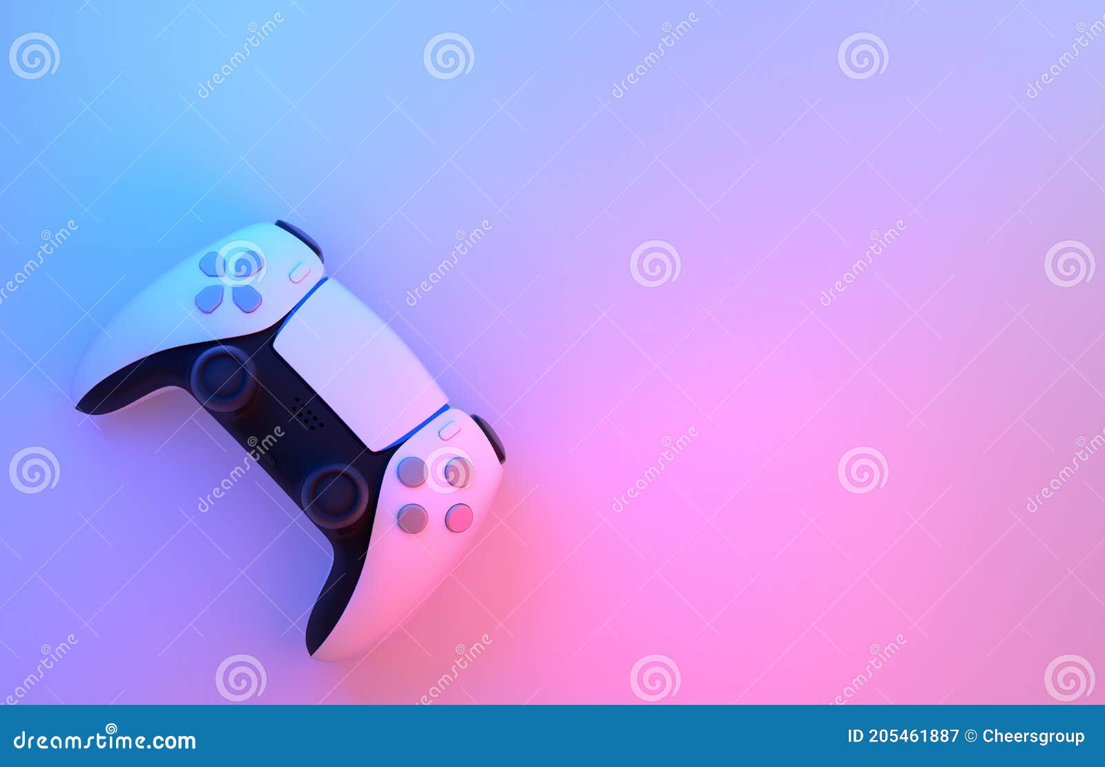 Realistic Video Game Controller in Neon Lights on White Table ...