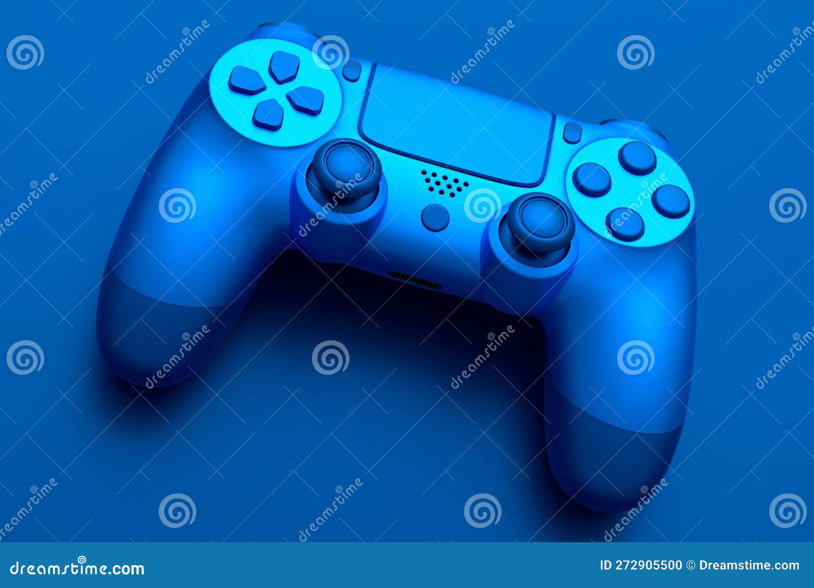 Realistic Video Game Joystick with Blue Chrome Texture Isolated on Blue ...