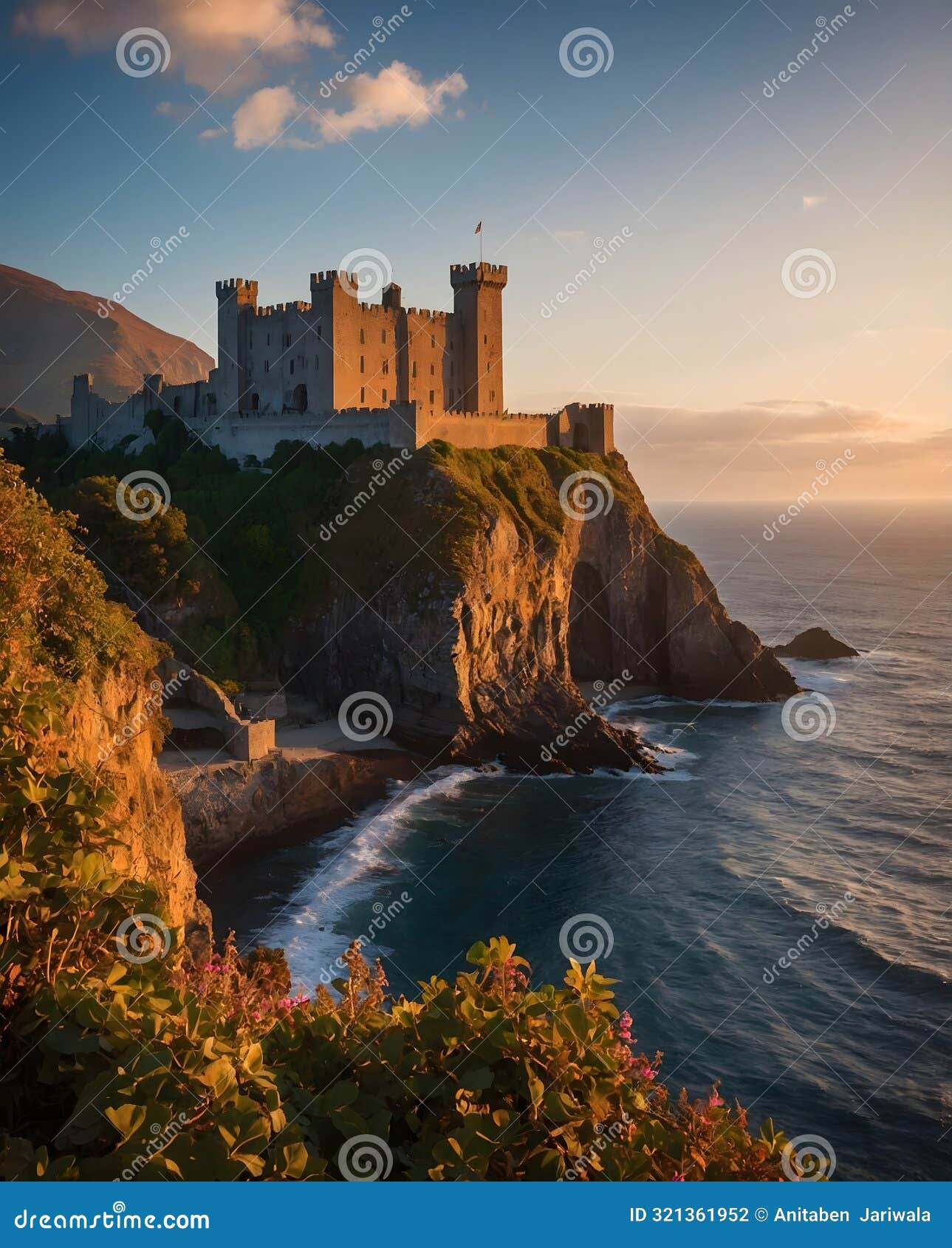 Realistic View of Ancient Castle with Nature Landscape at Evening Time ...
