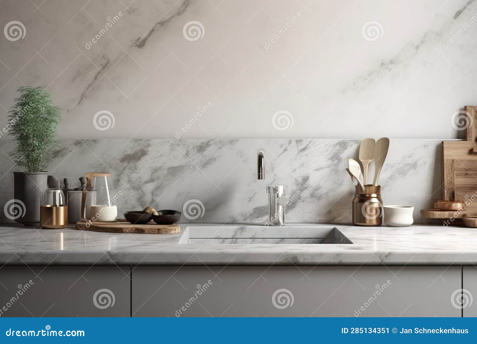A Realistic View of a Kitchen Counter in the Blank State and a Marble ...