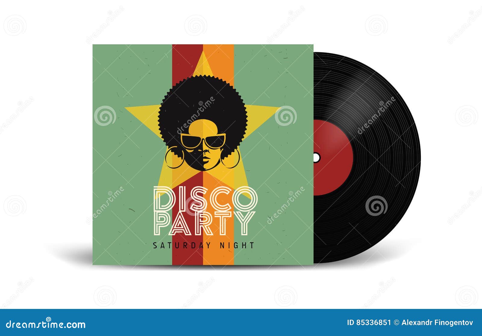 Realistic Vinyl Record with Cover Mockup. Disco Party. Retro Design ...