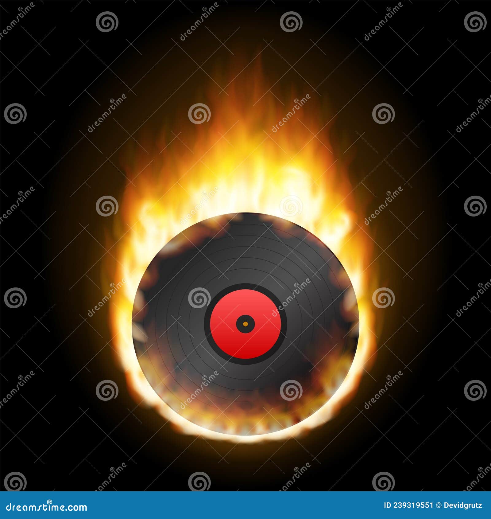 Realistic Vinyl Record with Fire. Disco Party. Retro Design. Vector ...