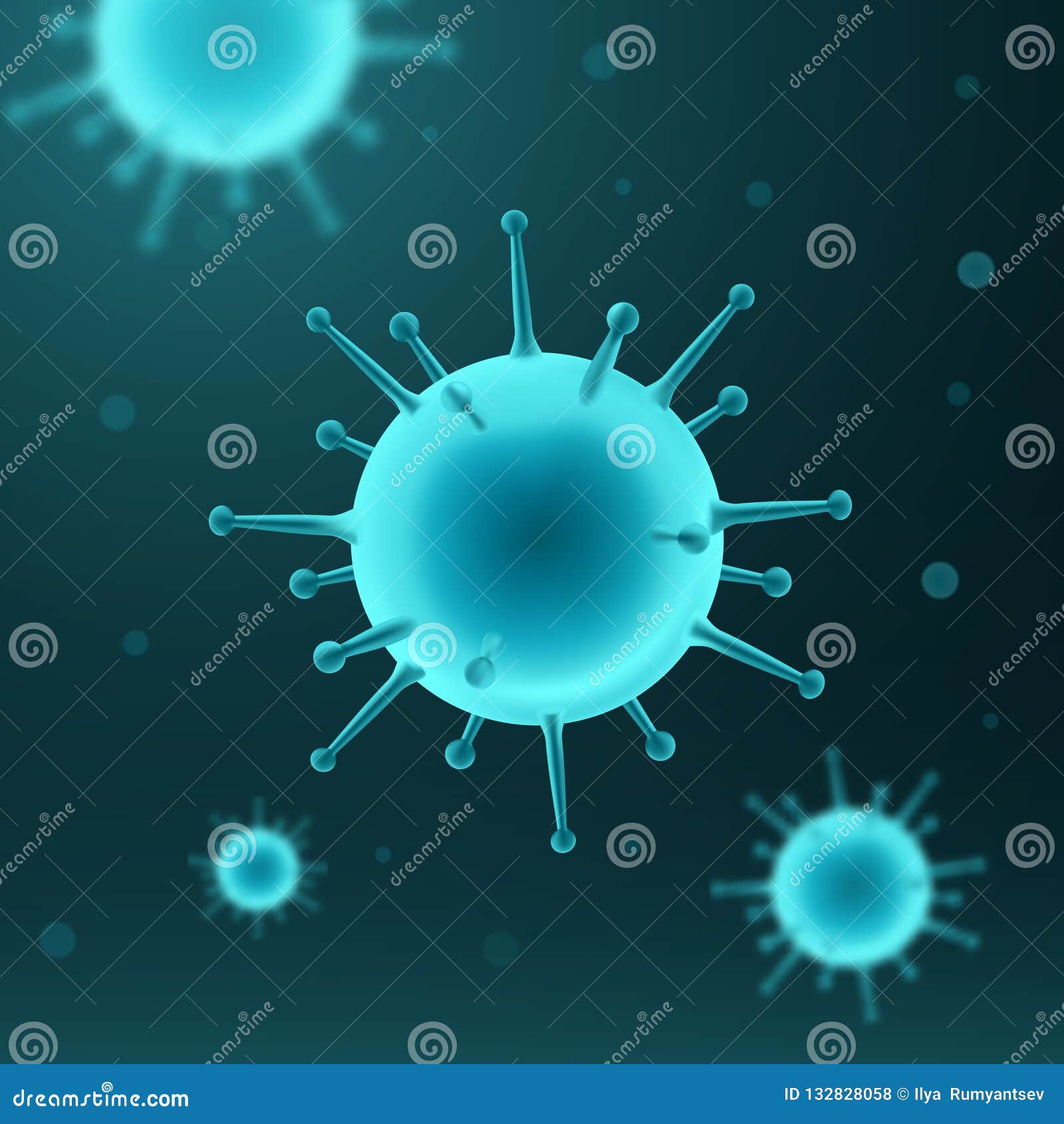 Realistic Virus Illustration on Abstract Blurred Background Stock ...