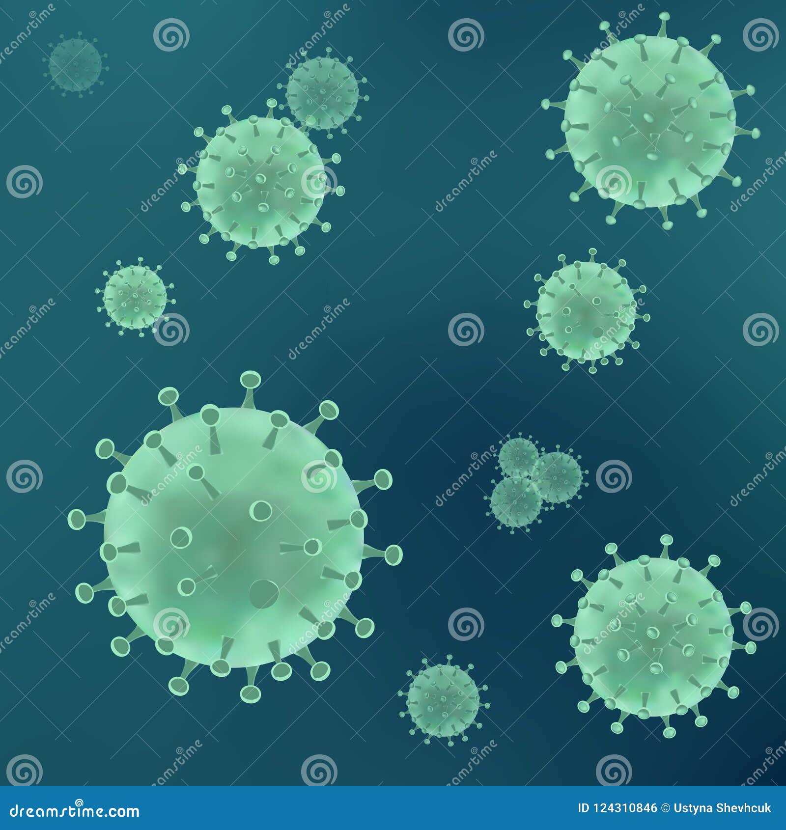 Realistic Virus Under Microscop on Green Backgorund. Bacteria Virus ...