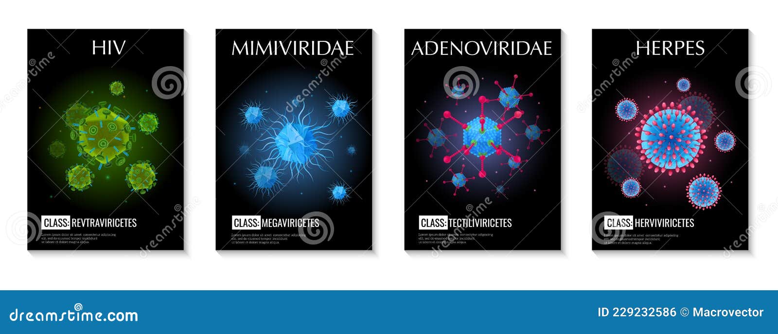 Realistic Viruses Posters Set Stock Vector - Illustration of typography ...