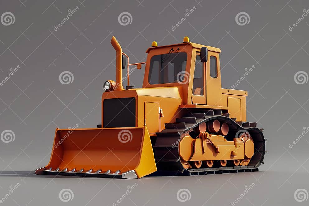 Realistic Visualization of a Bright Orange Bulldozer Against a Neutral ...