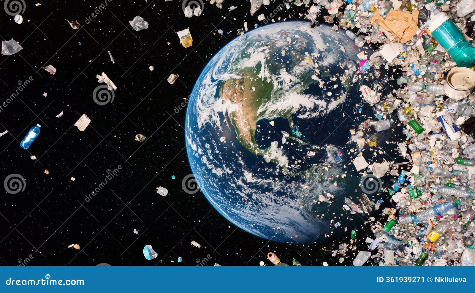 Plastic Waste Orbiting Planet Earth in Outer Space Stock Image - Image ...