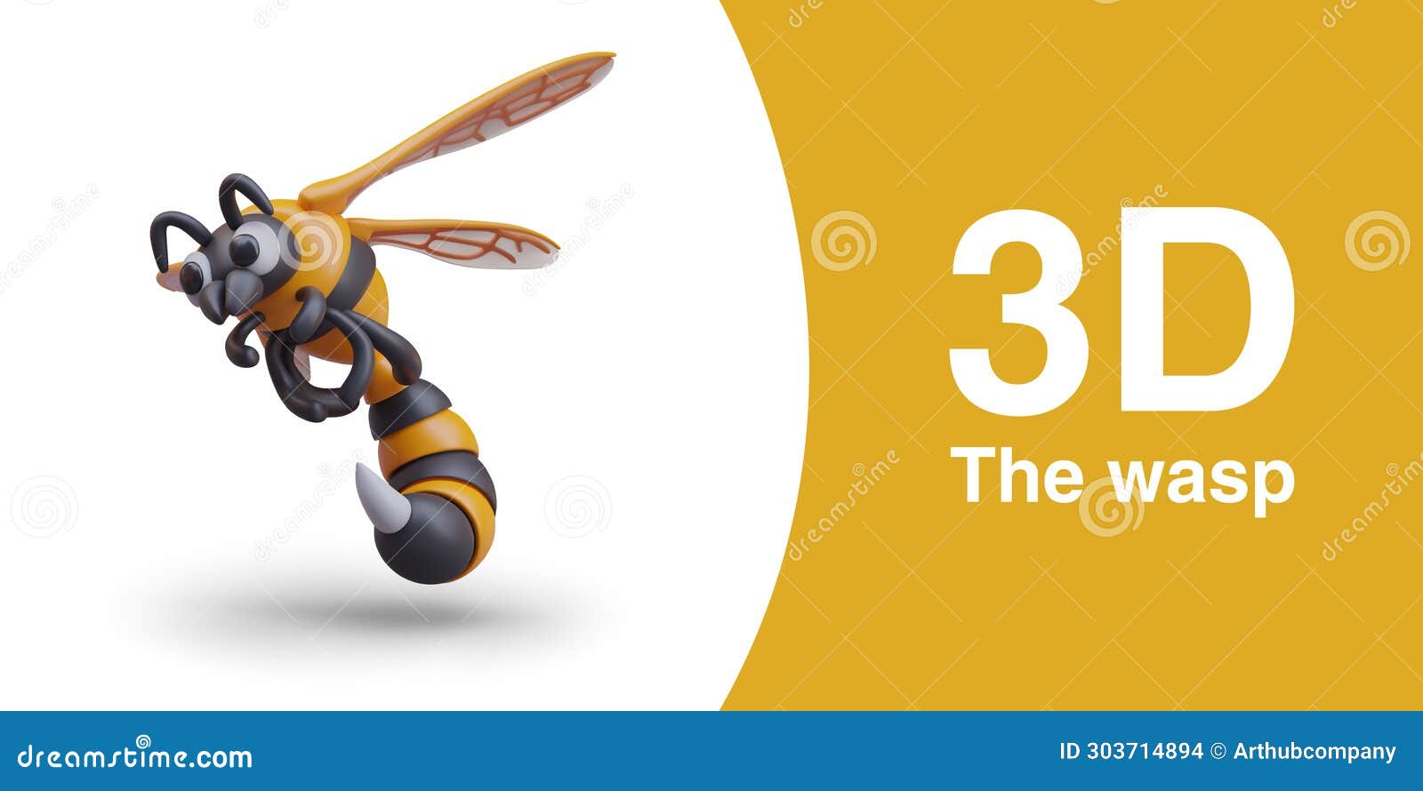 Realistic Wasp Flying on White Background with Yellow Elements Stock ...