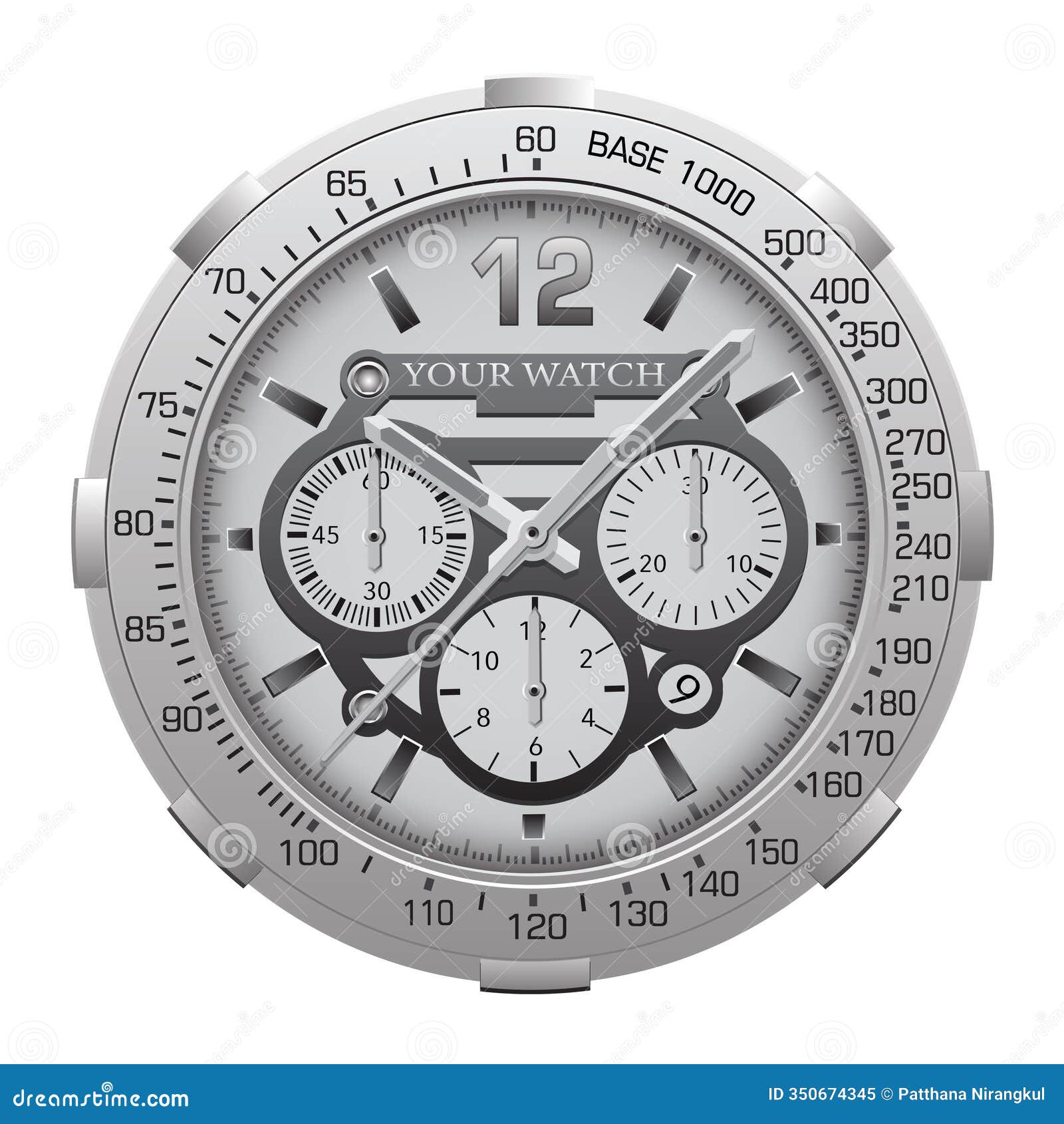 Realistic Watch Clock Chronograph Silver Face Dashboard Black Grey on ...