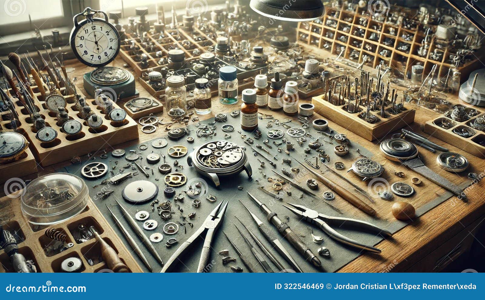 Realistic Watchmaker S Workshop with Tools on a Workbench Stock ...