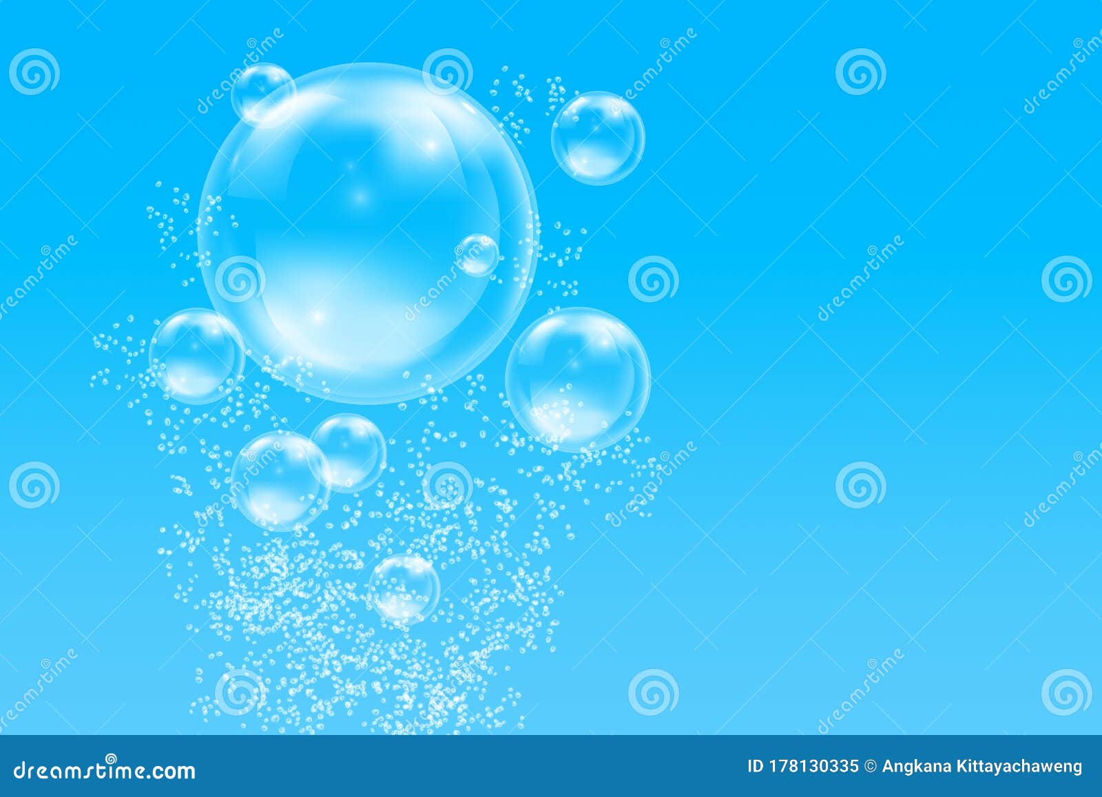 Realistic Water Bubbles in Transparent Blue Water. Stock Image - Image ...