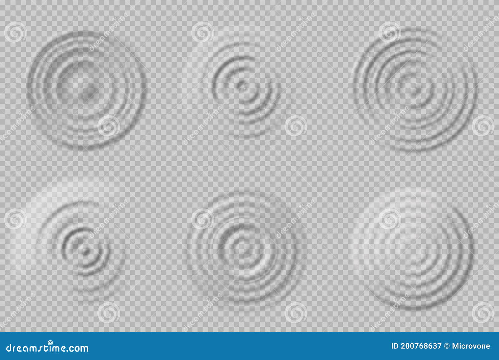 Realistic Water Circles. Top View Round Waves, Transparent Ripple Drop ...