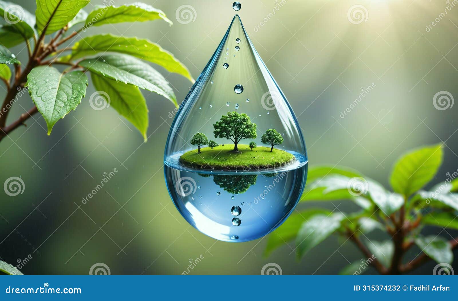 Realistic Water Drop with an Ecosystem Stock Illustration ...