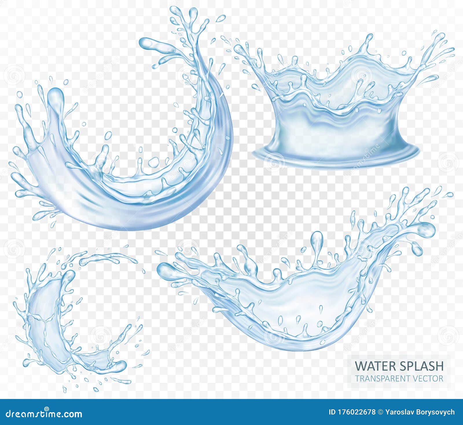 Realistic Water Splash Set Isolated On Light Transparent Background ...