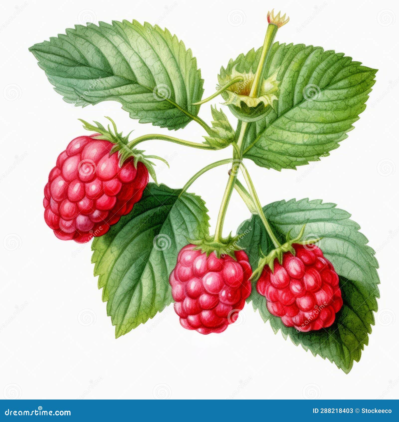 Realistic Watercolor Illustration of Raspberry Bushes in Autumn Stock ...