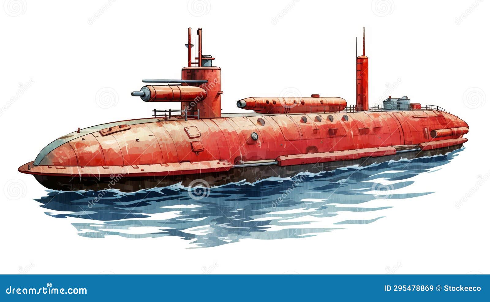 Realistic Watercolor Painting Of A Soviet Red Submarine Stock Image ...