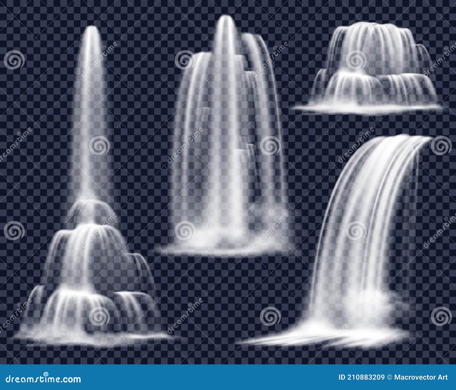 Realistic Waterfalls. Isolated Simple And Cascade Aqua Flows. 3D ...