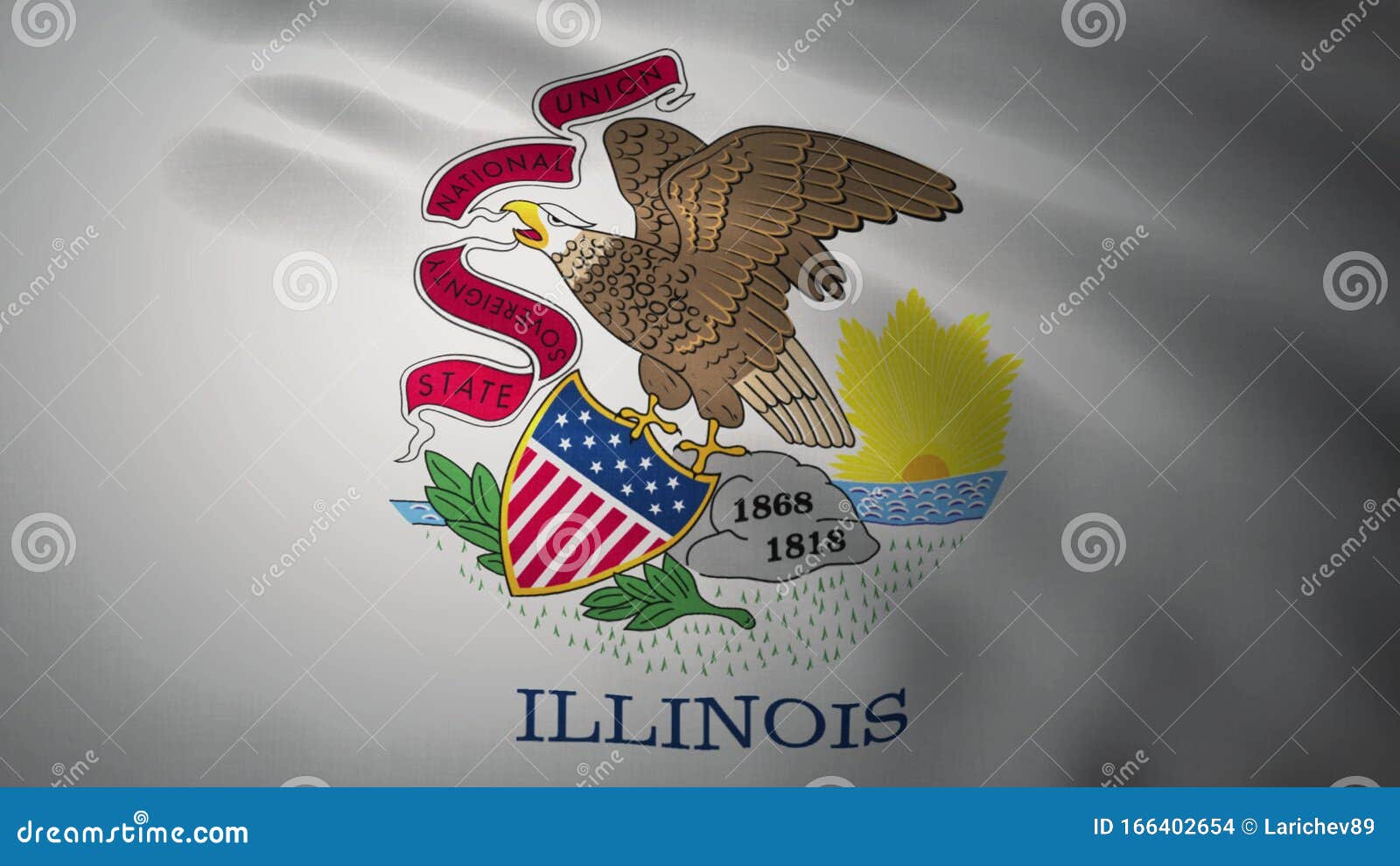 Realistic Waving Flag of Illinois. 3d Rendering Stock Illustration ...
