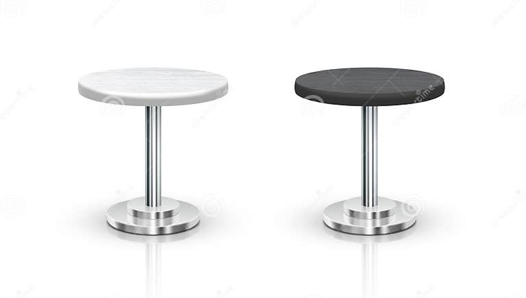 Realistic White and Black One Leg Round Tables Stock Illustration ...