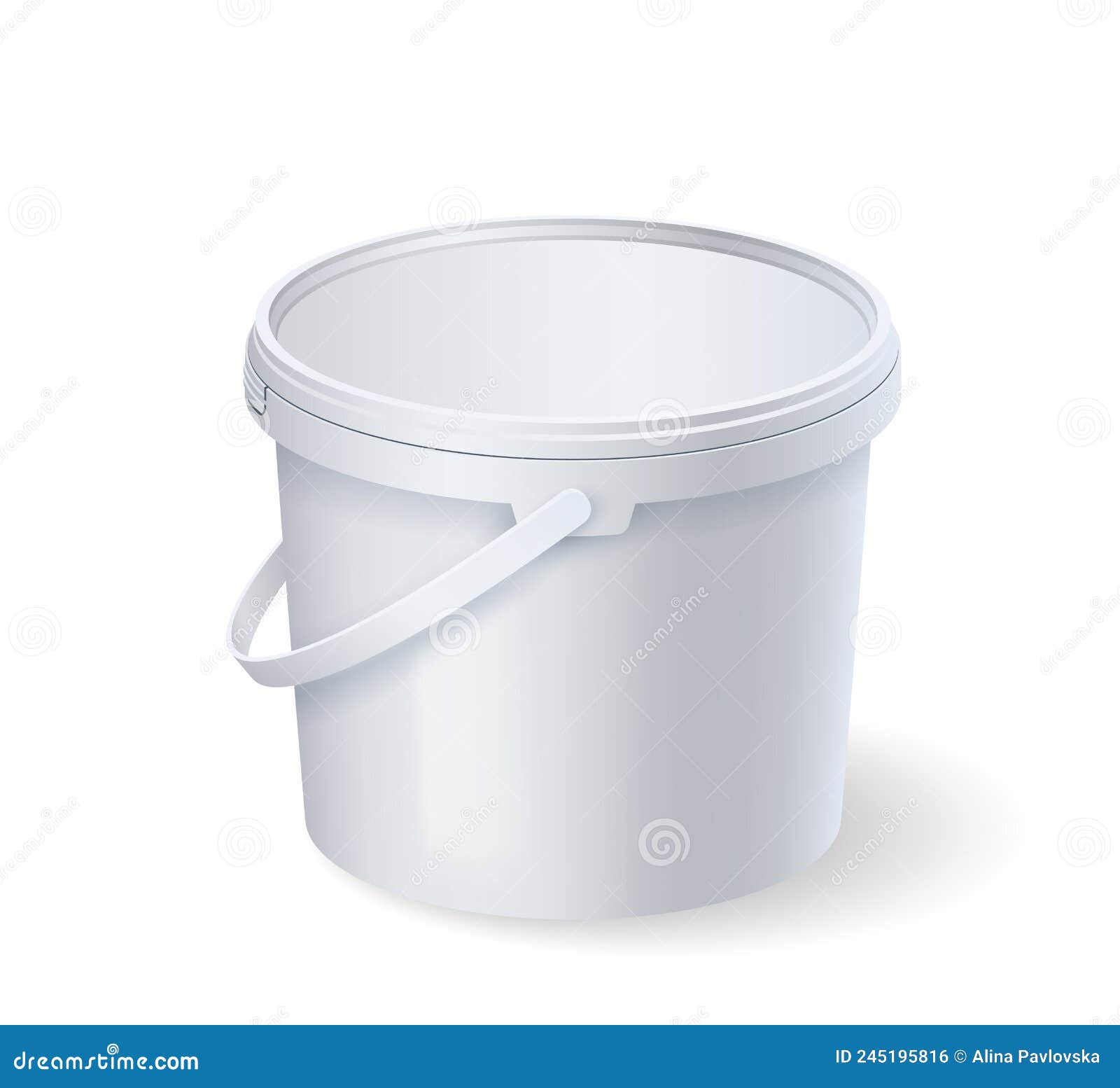 Realistic White Bucket with Plastic Cap and Handle Mockup. Blank Food ...