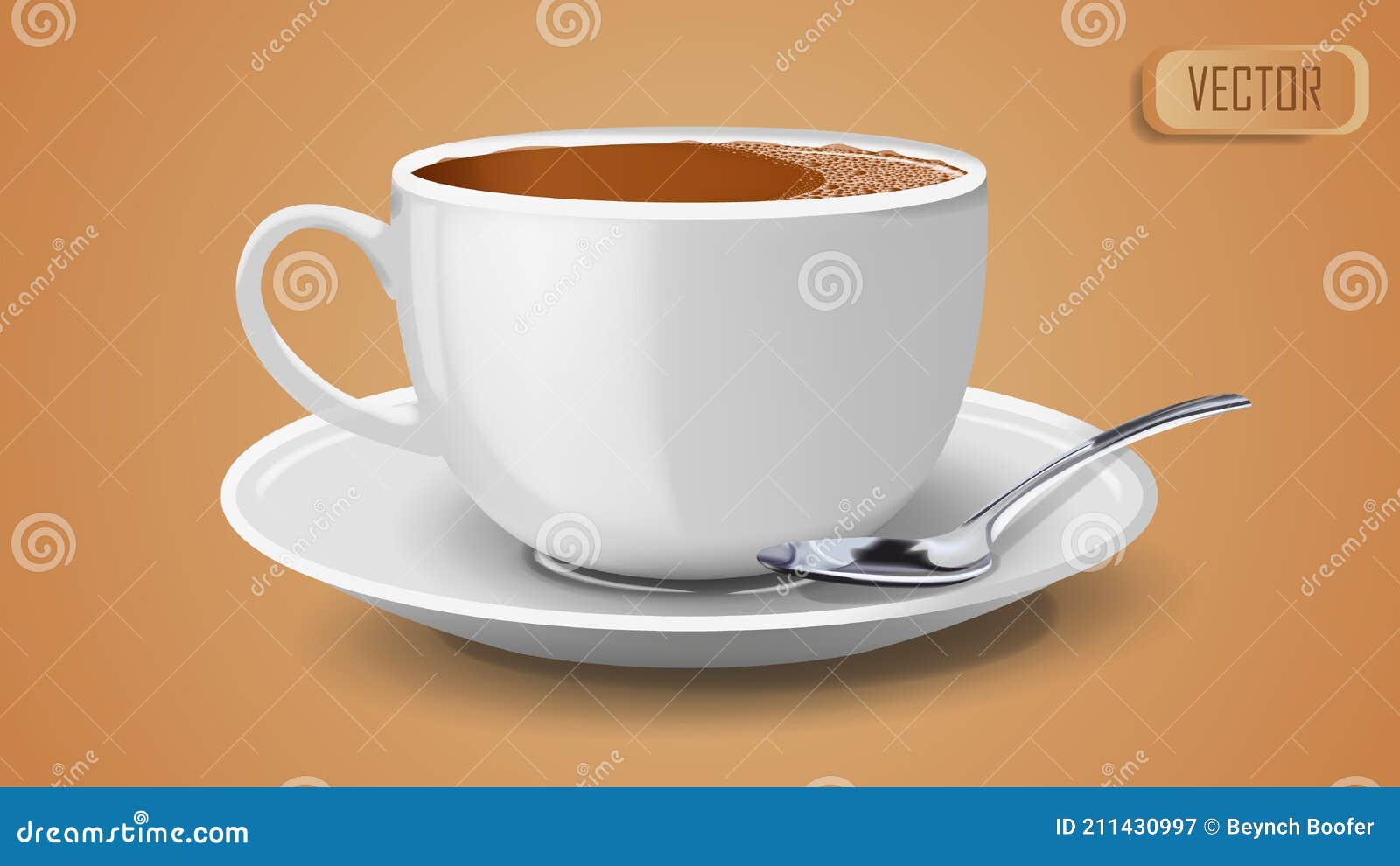 Realistic White Coffee Cup, Side View. Classic Espresso with Teaspoon ...