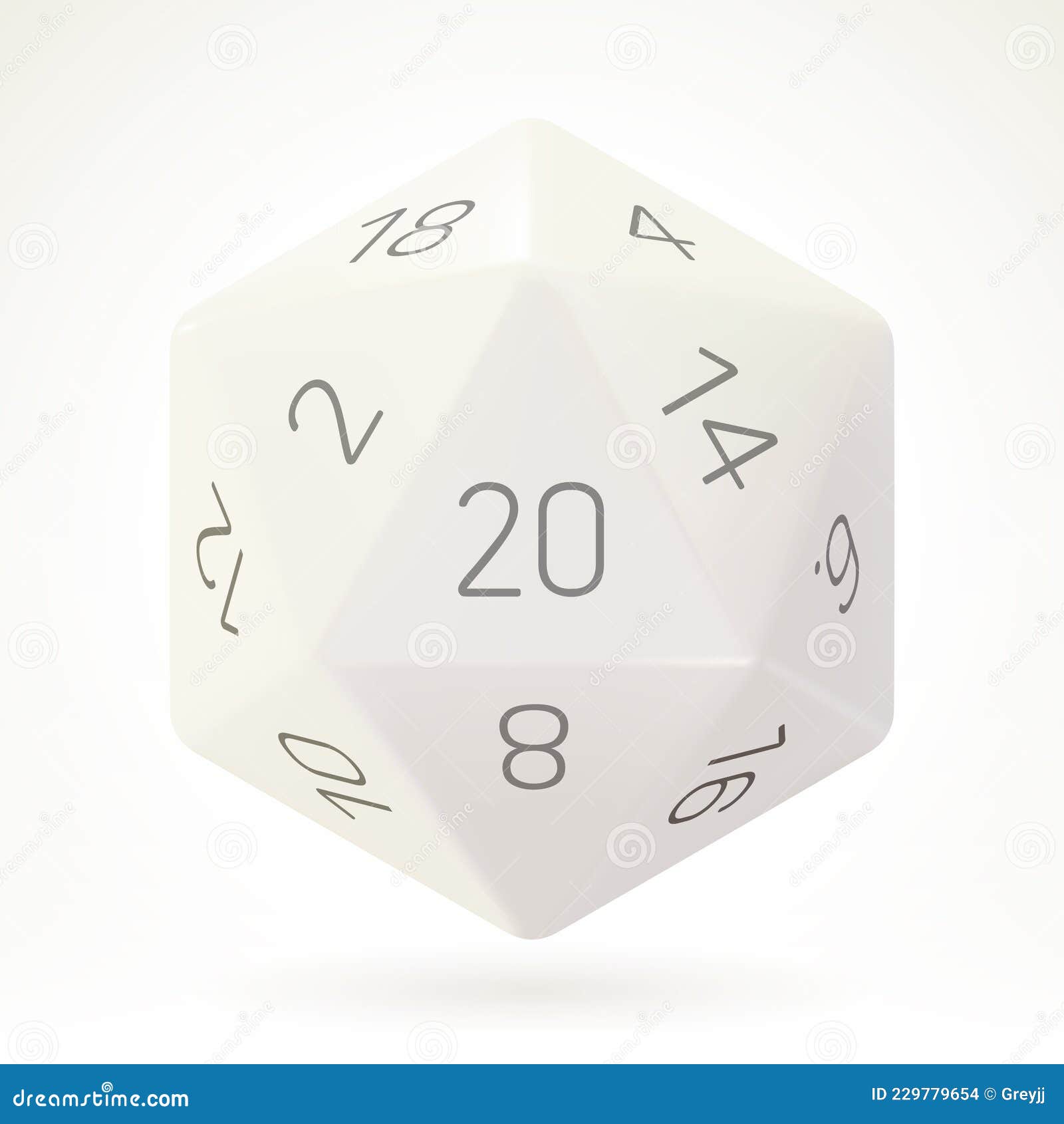 Realistic White D20 Die stock vector. Illustration of hobby - 229779654