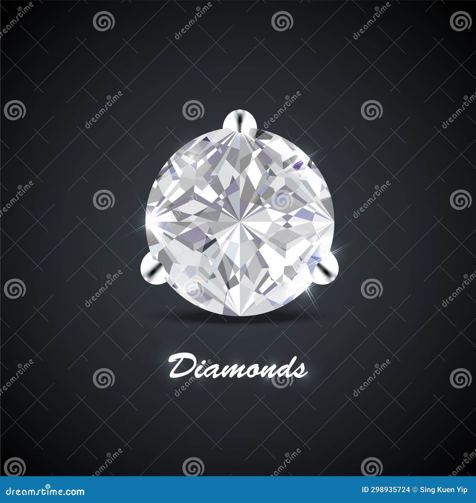 Realistic White Diamond with Light Reflections. Shiny Gemstone ...