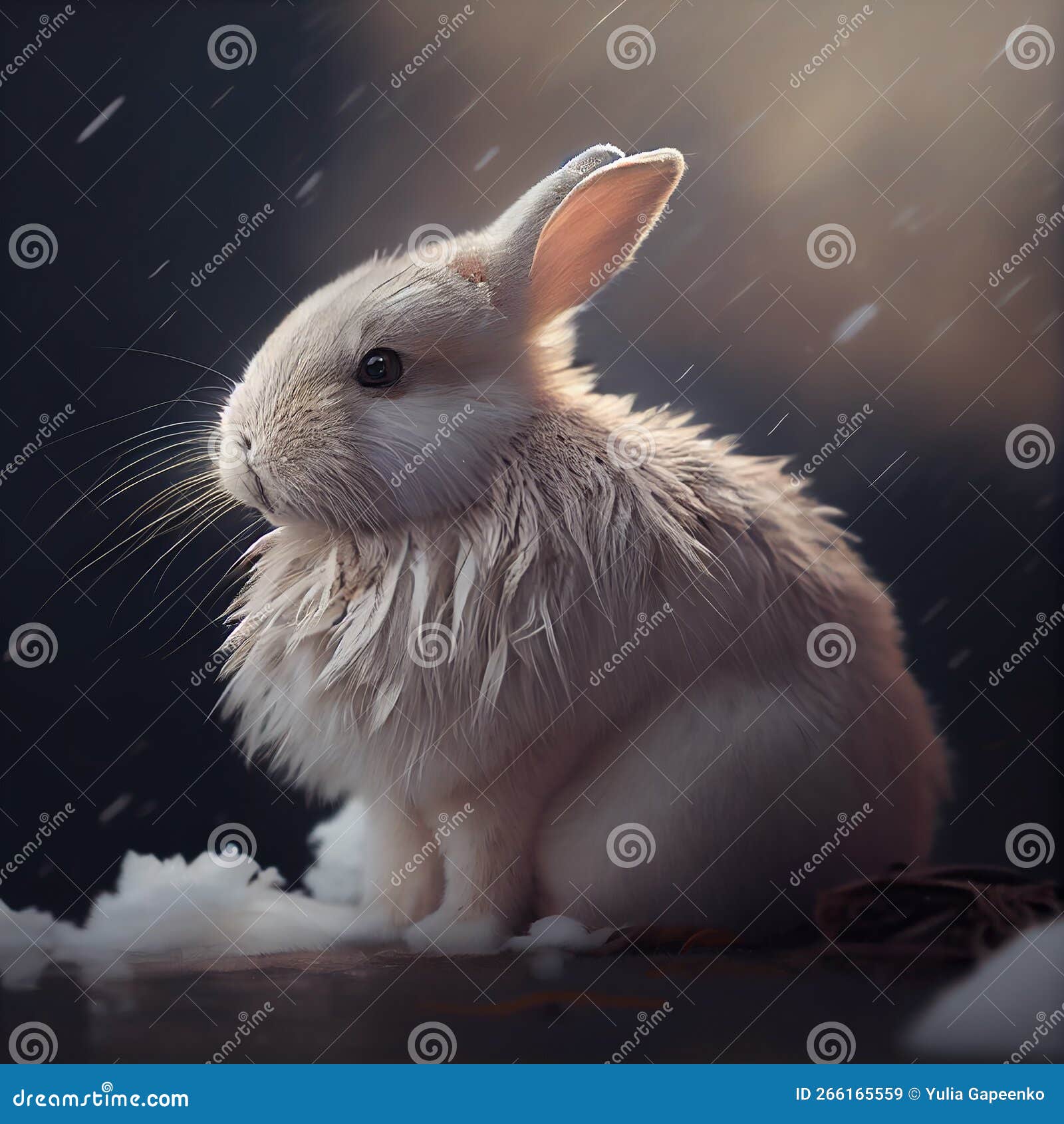 Realistic White Fluffy Rabbit in Snow Winter Background Generative AI ...