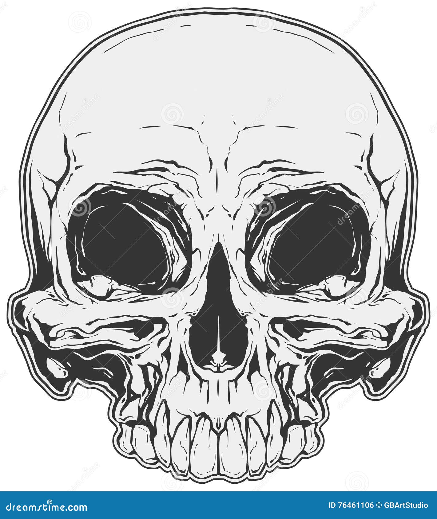 Realistic White and Grey Human Skull Tattoo Stock Vector - Illustration ...