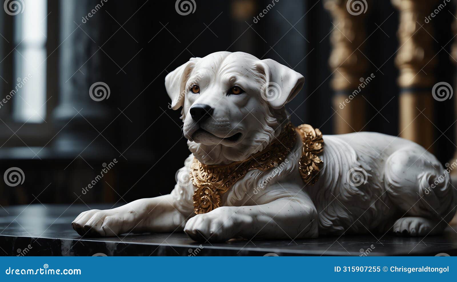 Realistic White Marble Dog Statue on Plain Black Ai Generated Stock ...