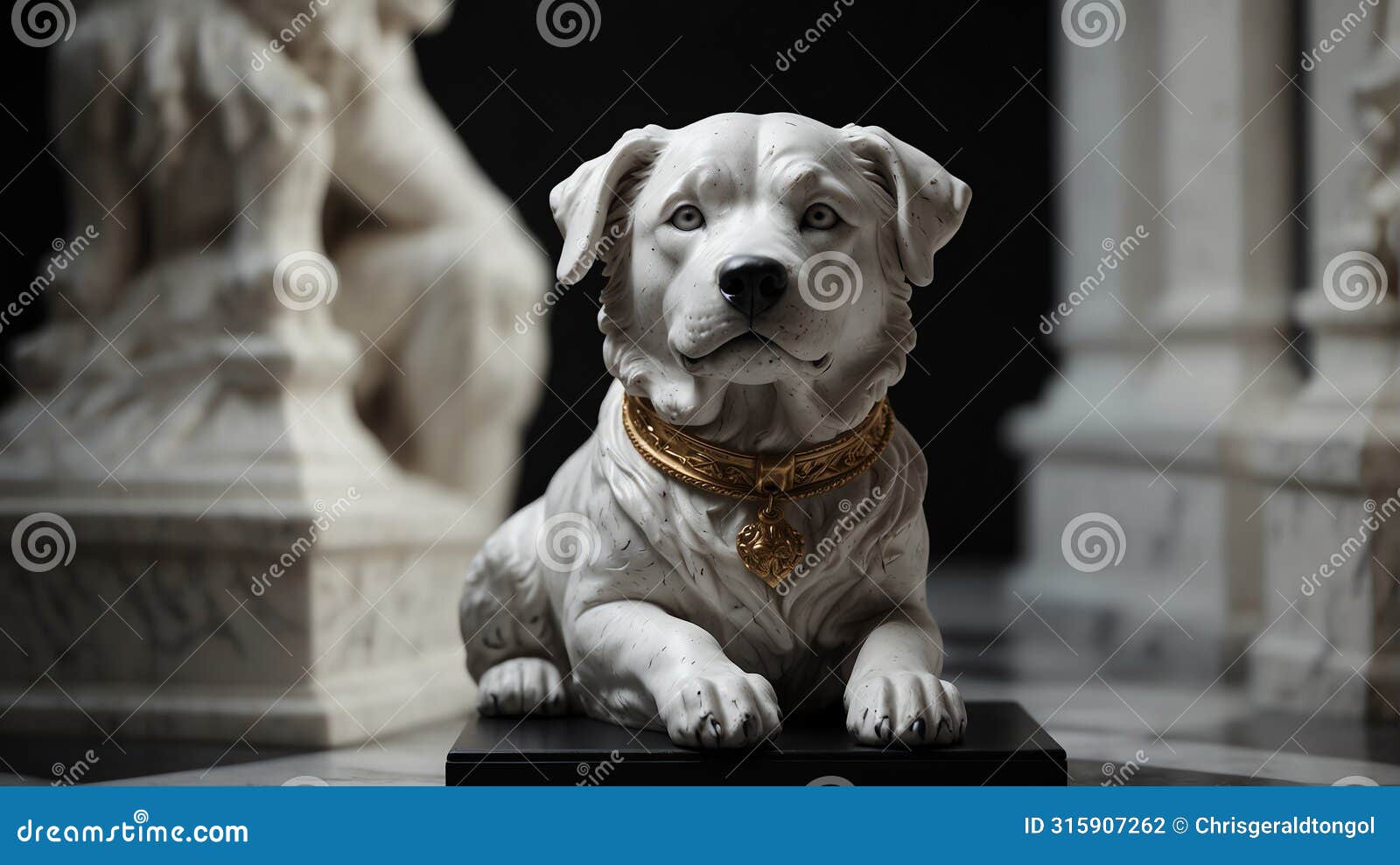 Realistic White Marble Dog Statue on Plain Black Ai Generated Stock ...