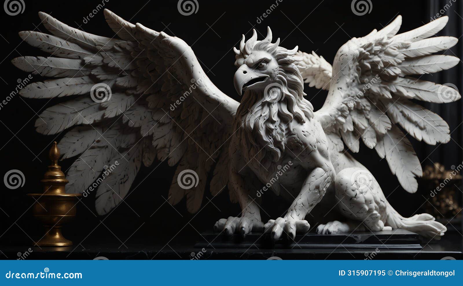 Realistic White Marble Griffin Statue on Plain Black Ai Generated Stock ...
