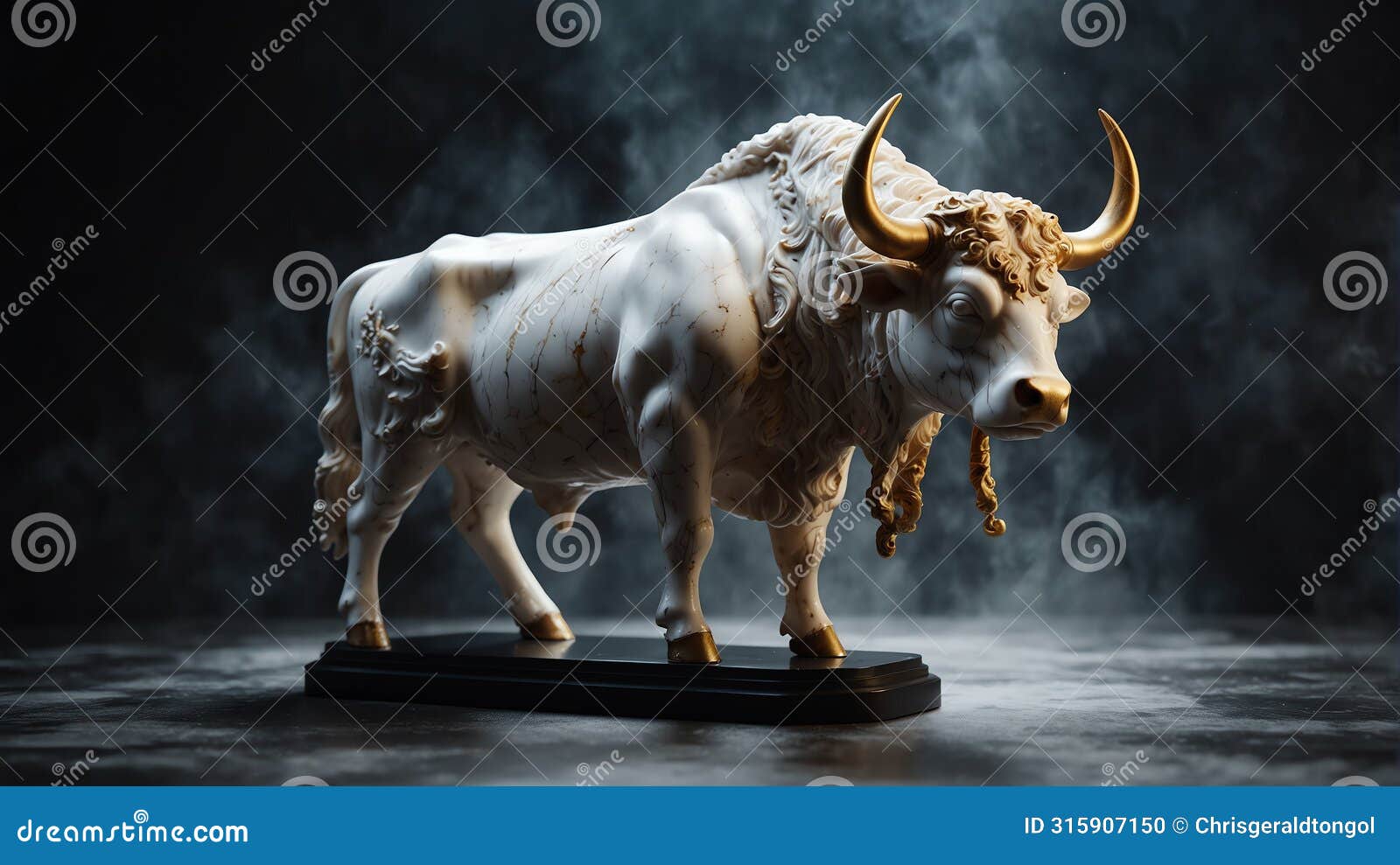 Realistic White Marble Ox Statue on Plain Black Ai Generated Stock ...