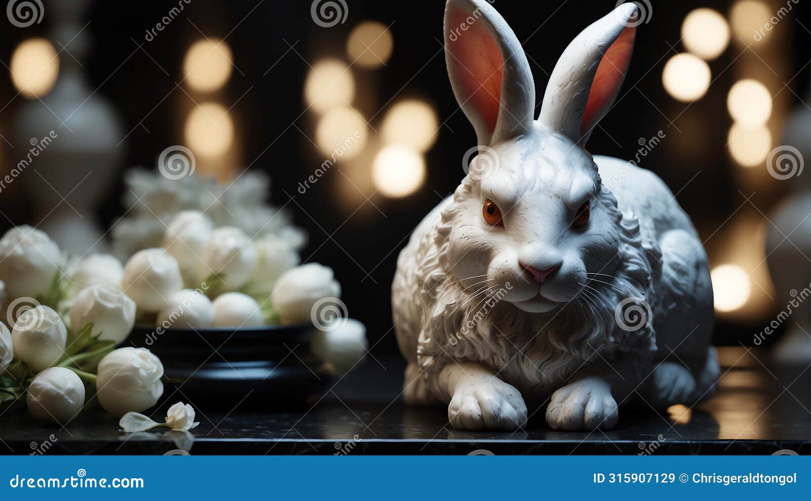 Realistic White Marble Rabbit Statue on Plain Black Ai Generated Stock ...