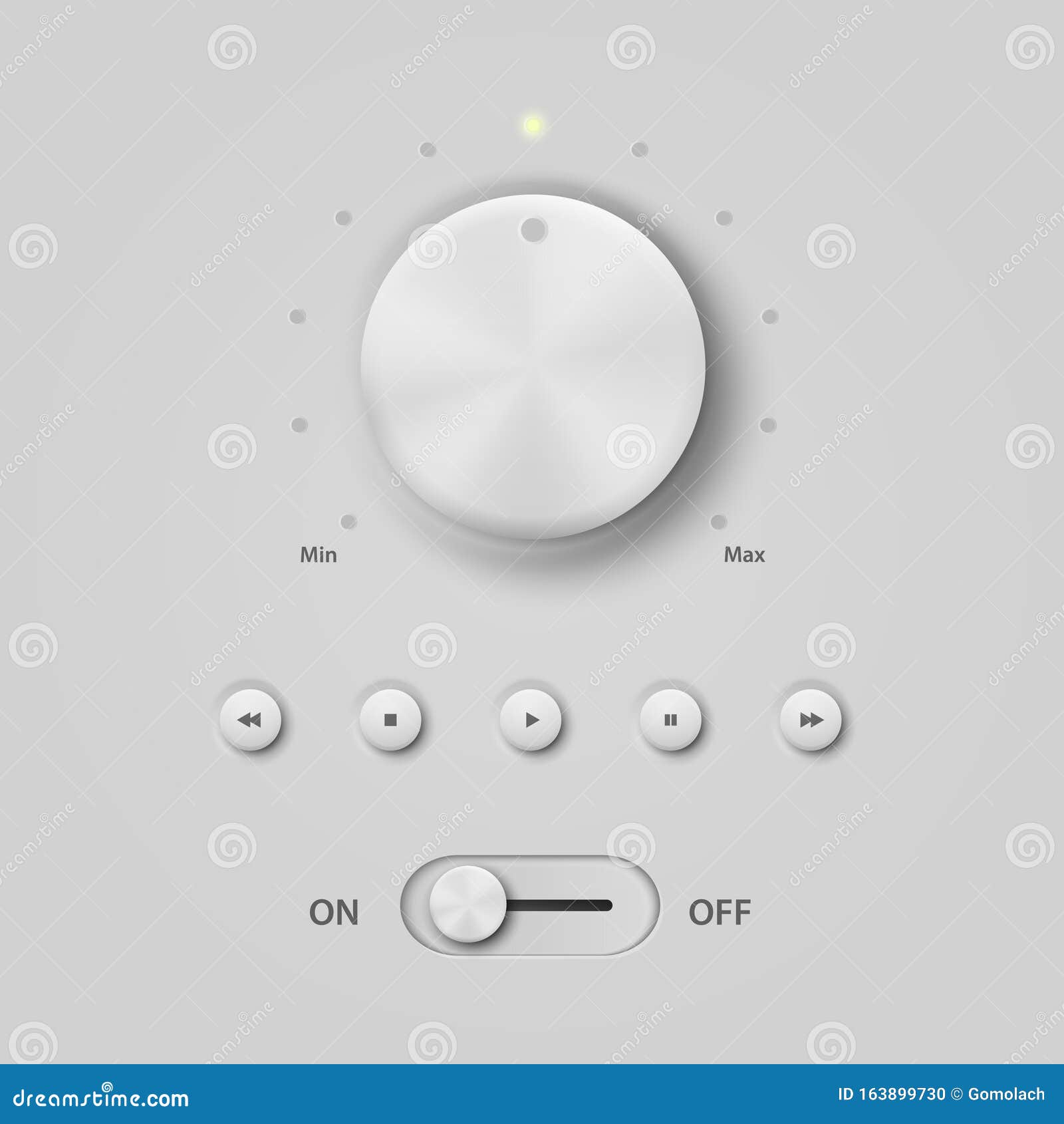 Realistic White Plastic Panel Media Audio Player with Knob, Control ...