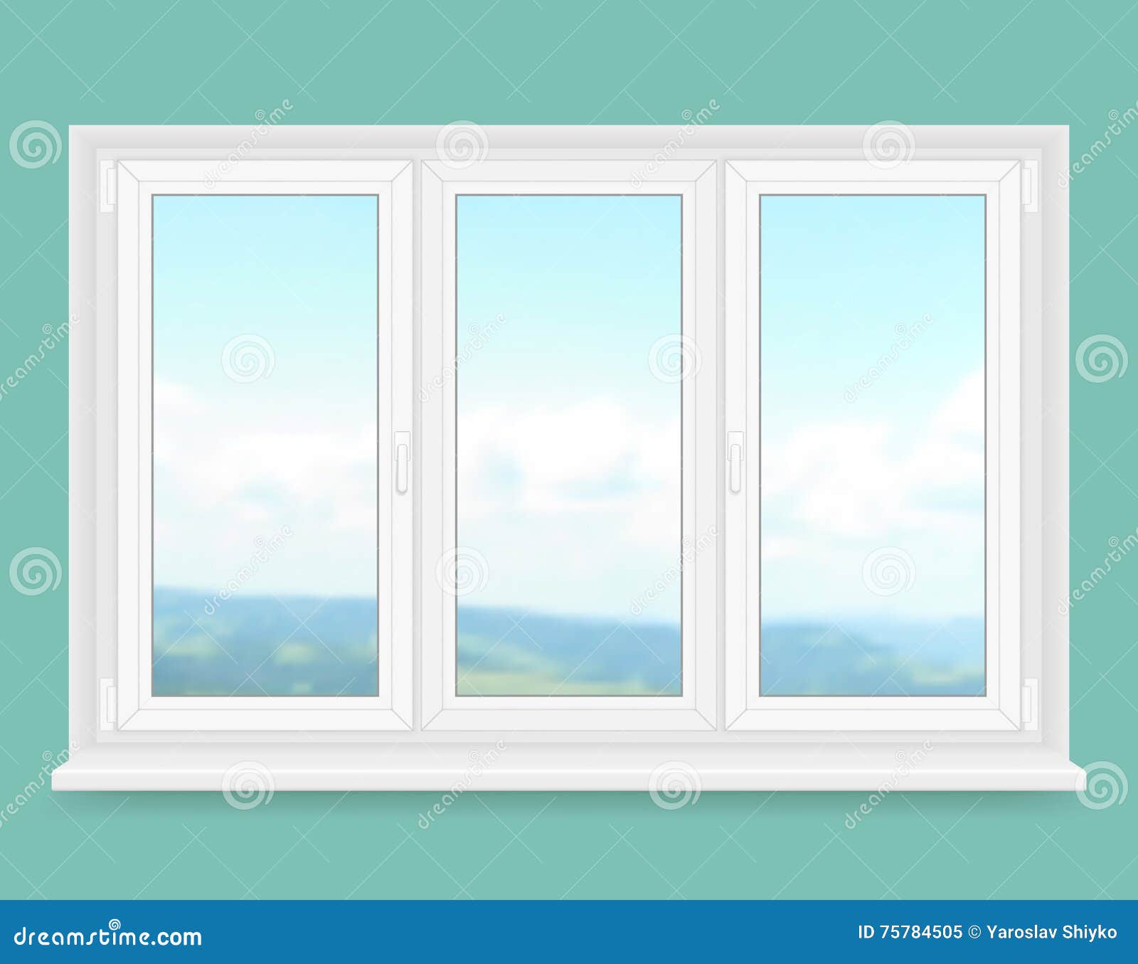 Realistic White Plastic Window with Landscape View Stock Vector ...