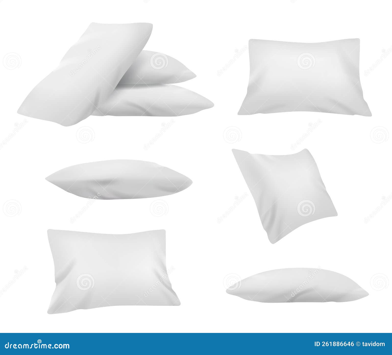 Realistic White Rectangle Pillows Side En Top View. Mockup Set of ...
