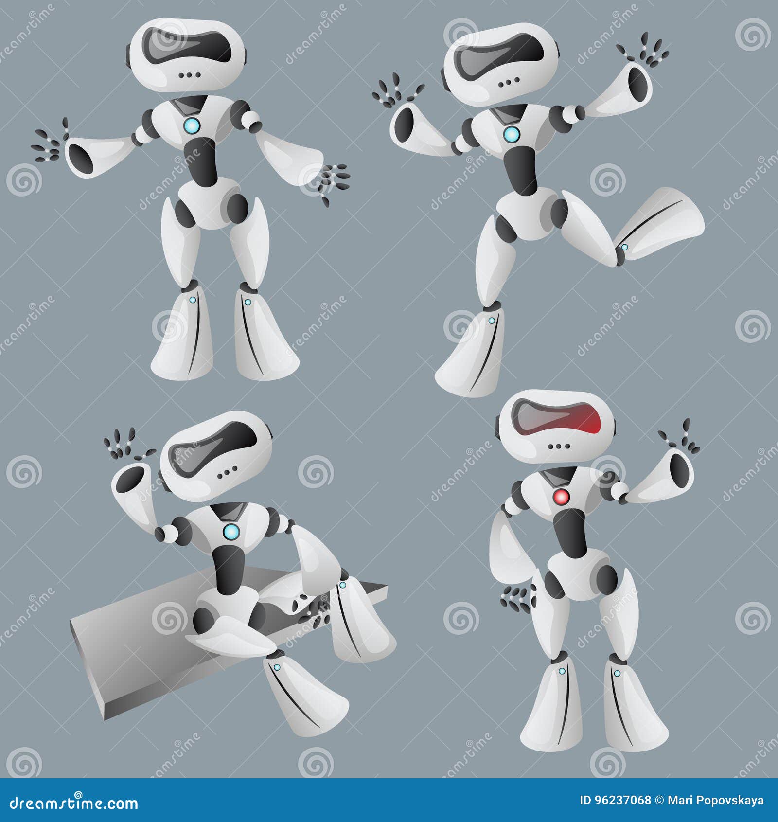 Realistic White Robot In Different Poses. Vector Illustration ...
