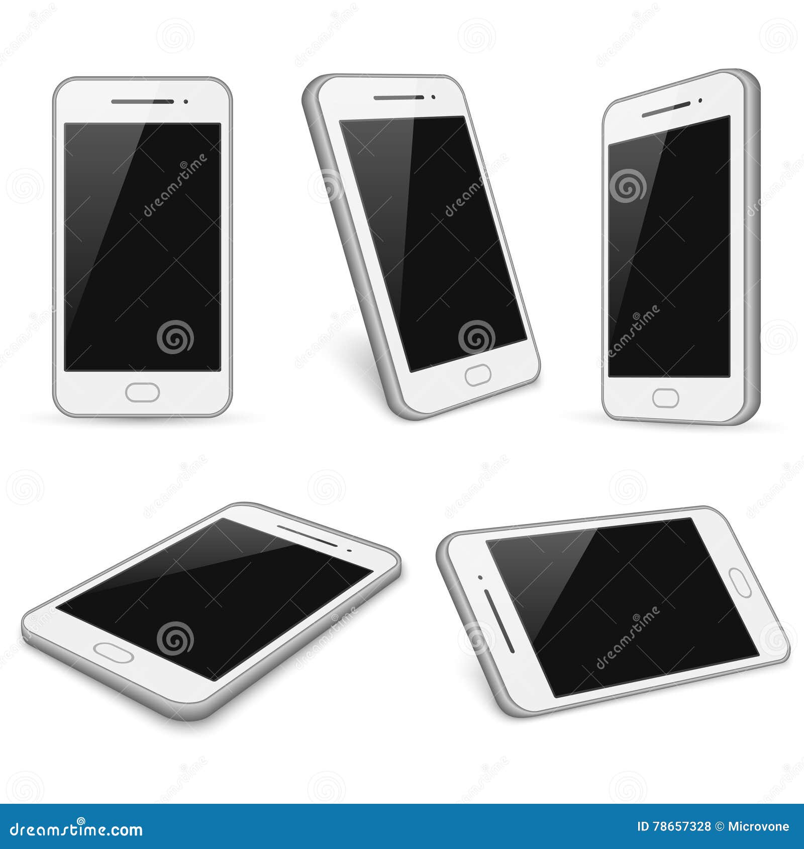 Realistic White Smartphone, Cell Phone Vector Mockups Isolated Stock ...