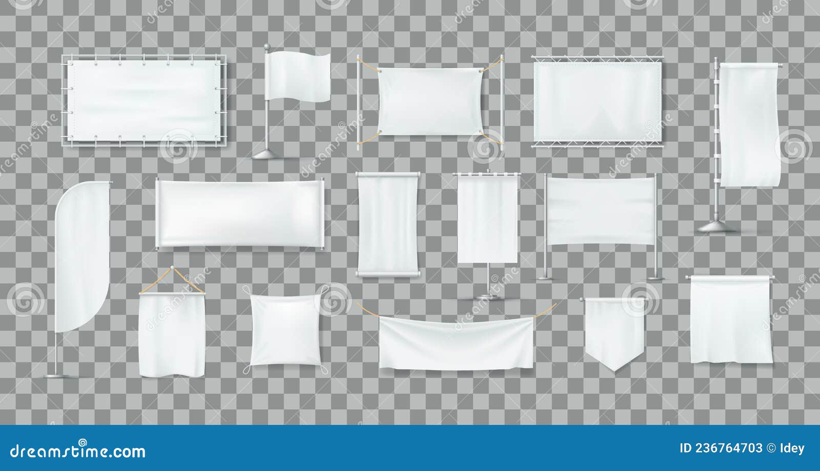 Realistic White Textile Banners Set. Cotton Banners, Blank Flags ...