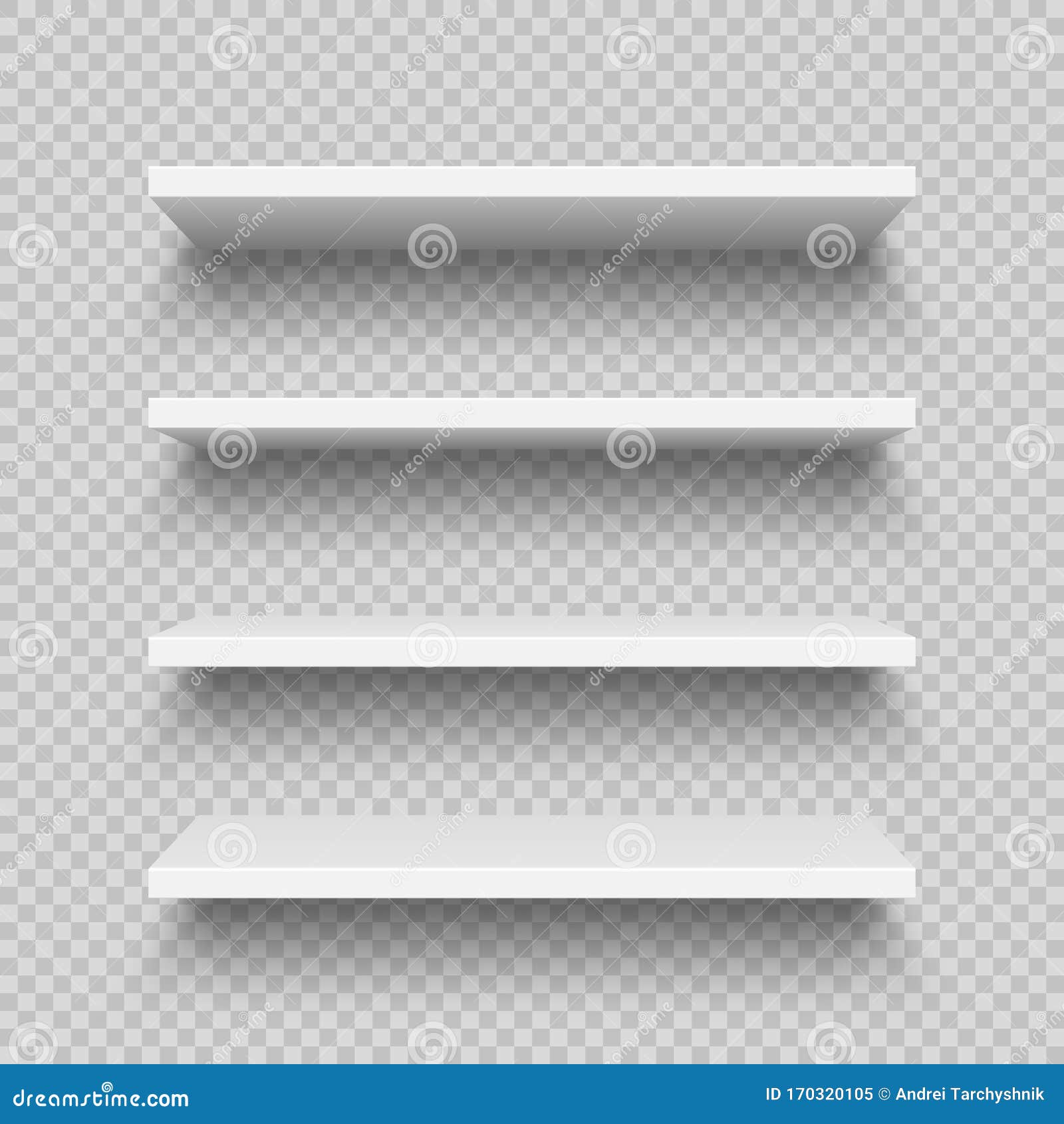 Realistic White Wall Shelf Collection on Checkered Background. Empty ...