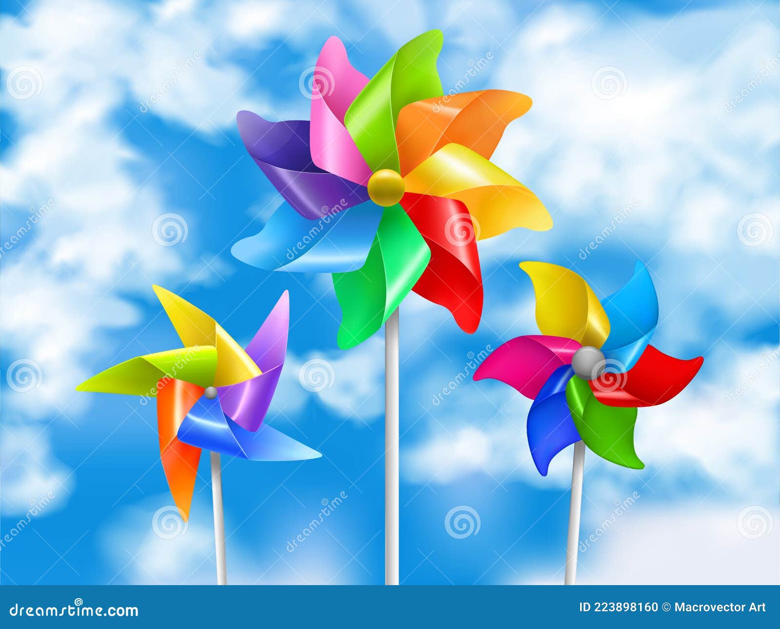 Realistic Wind Mill Toy Sky Illustration Stock Vector - Illustration of ...