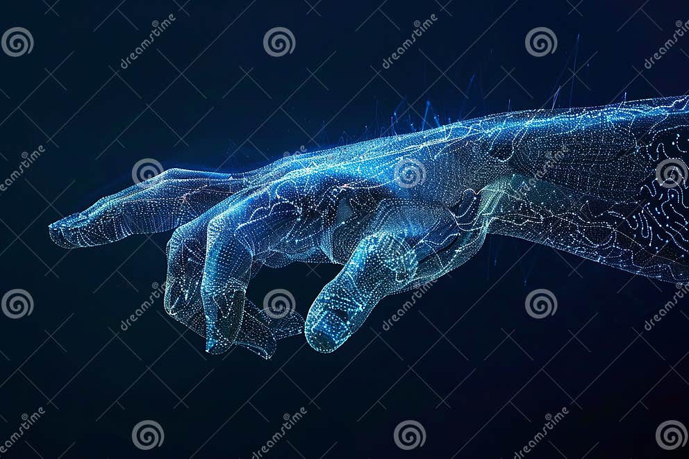 Realistic Wireframe Hand in Dynamic Pointillism Style Points Forward ...