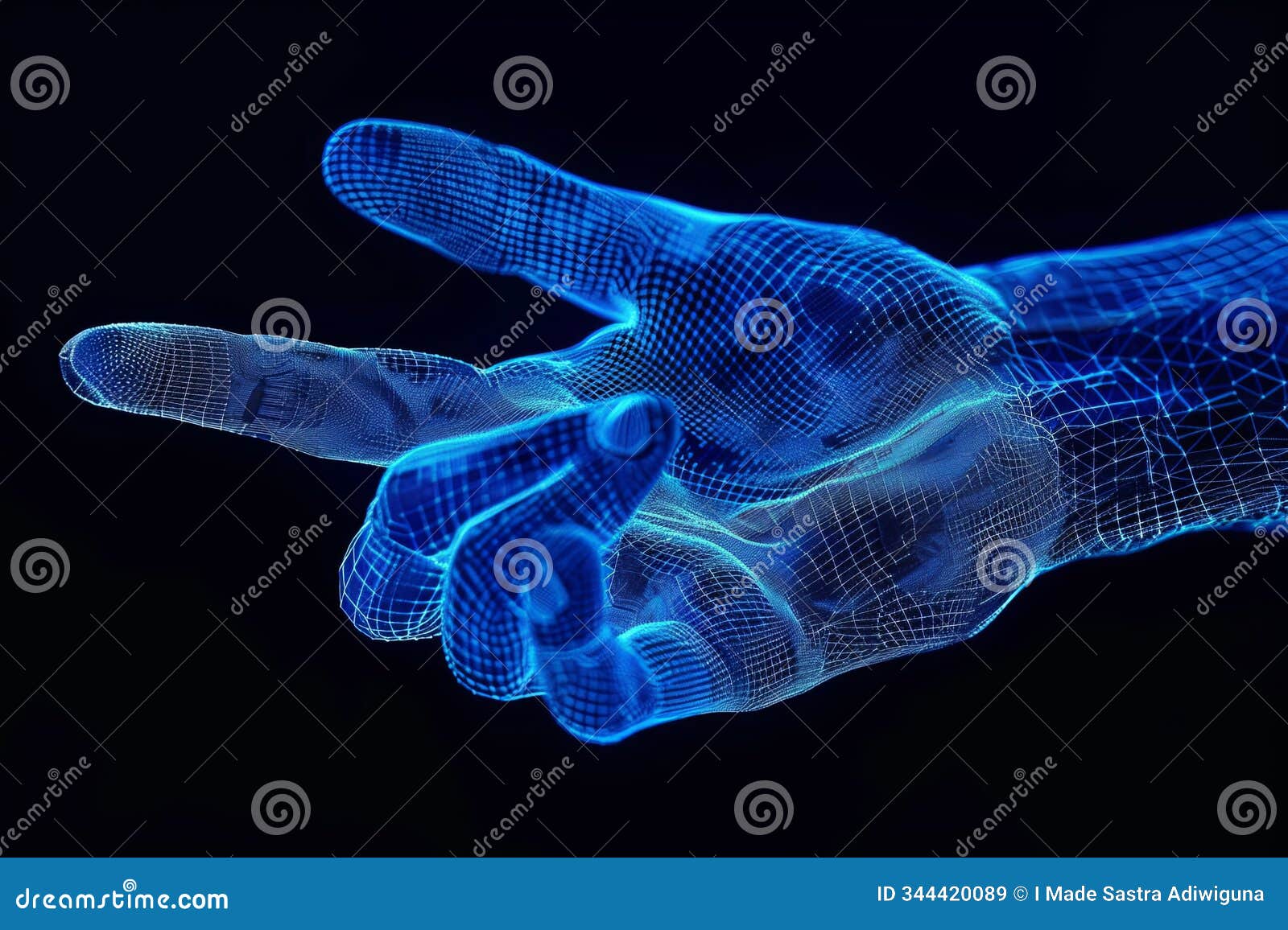 Realistic Wireframe Hand Pointing Forward with Dynamic Pointillism ...