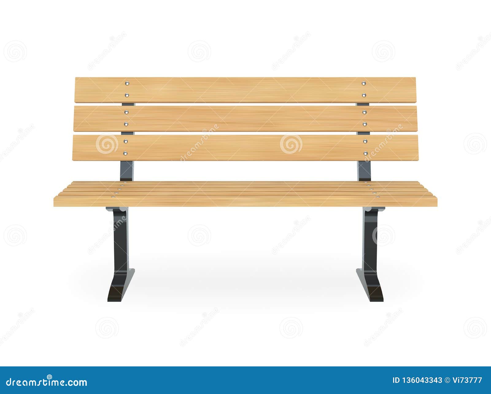 Realistic Wooden Park Bench. Front View Vector Illustration. Stock ...