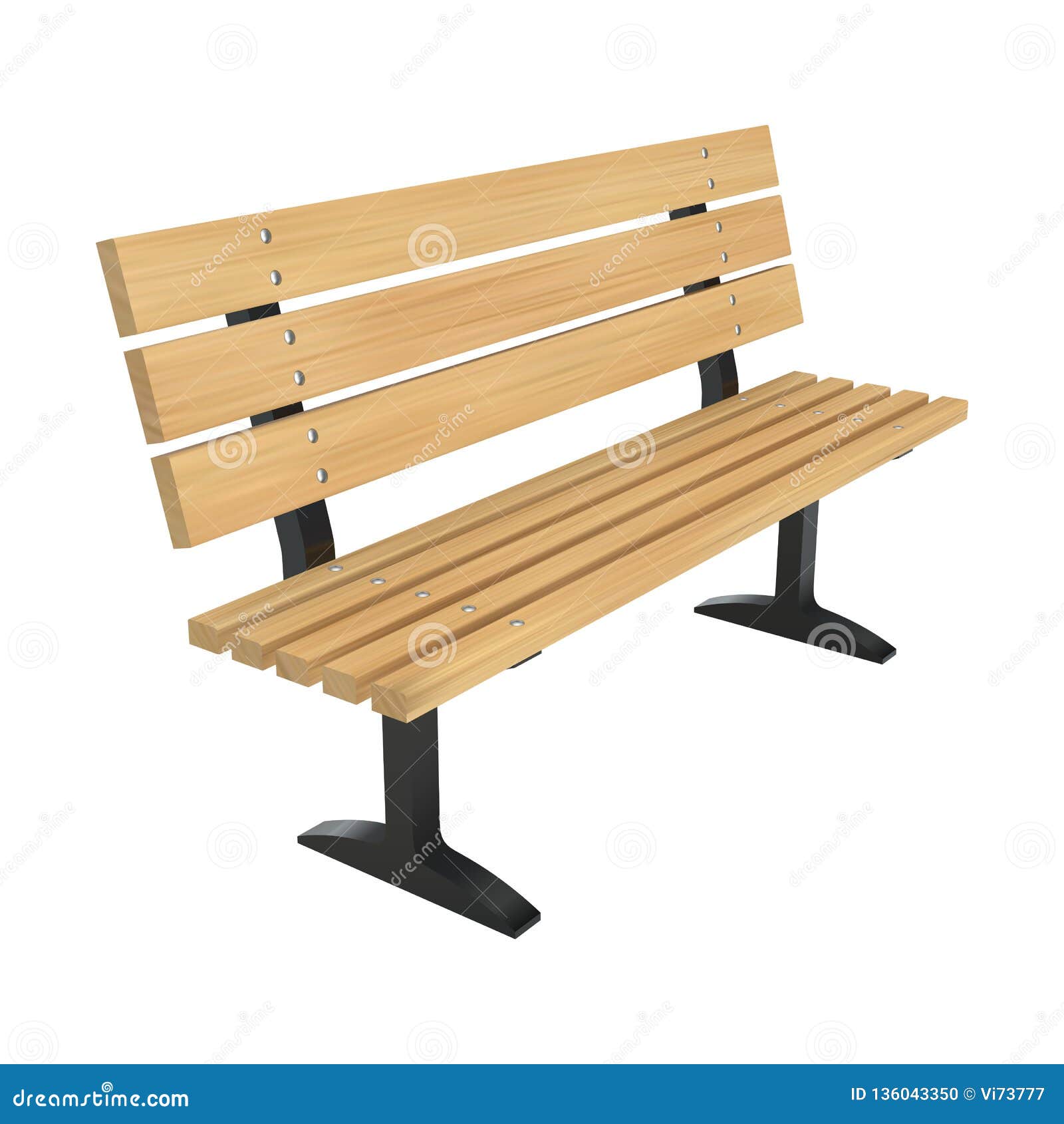 Realistic Wooden Park Bench Perspective View Vector Illustration